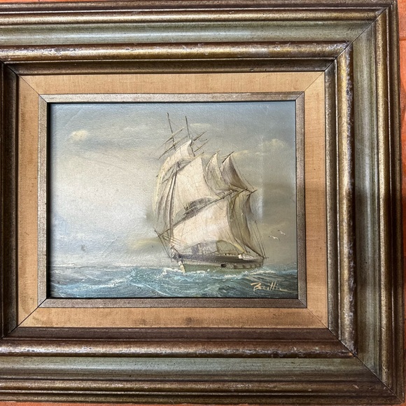 Art | Signed Vintage Nautical Ship Painting In Ornate Frame By Baillie ...